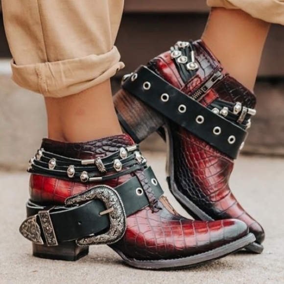 Freebird by Steven | Shoes | Freebird Saloon Red Croc Booties 7 Sold Out | Poshmark